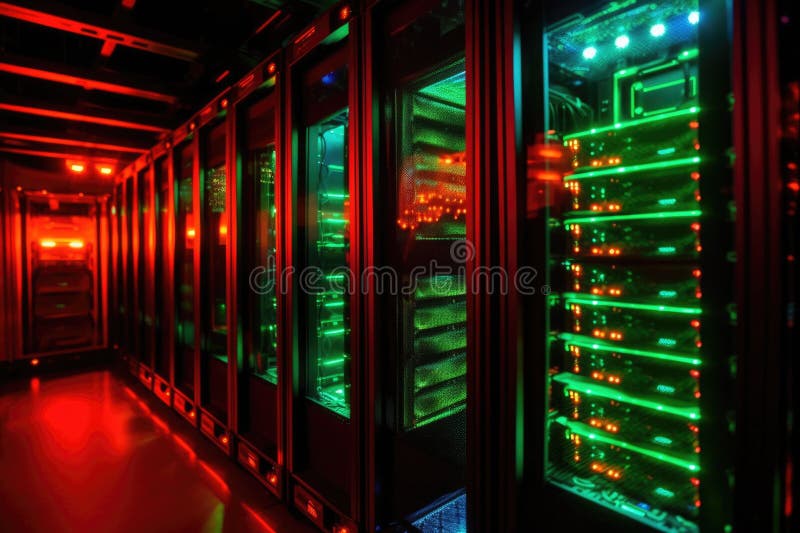 Close-up of Server Racks with Glowing Led Lights Stock Illustration ...