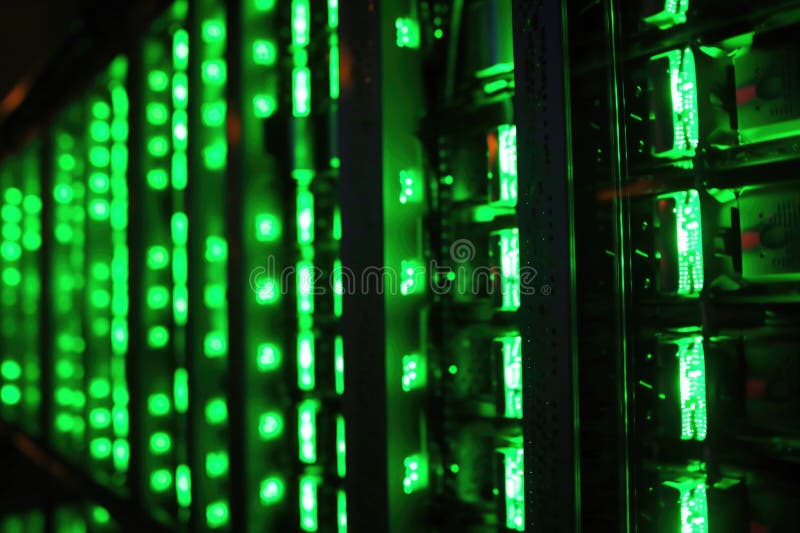 Close-up of Server Racks with Glowing Led Lights Stock Illustration ...