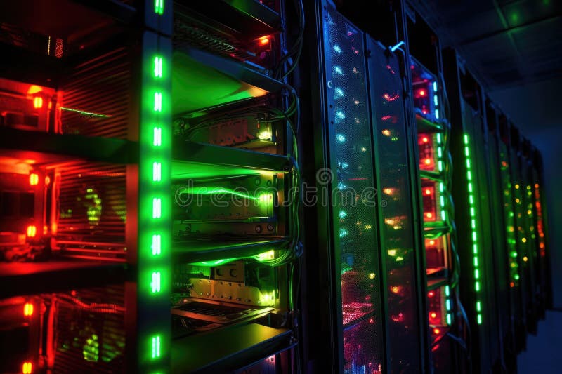 Close-up of Server Racks with Glowing Led Lights Stock Photo - Image of ...