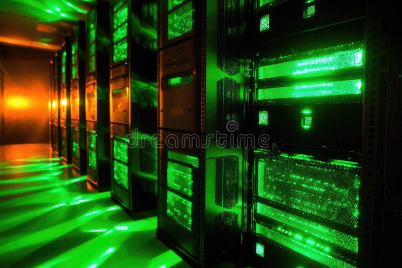 Close-up of Server Racks with Glowing Led Lights Stock Illustration ...