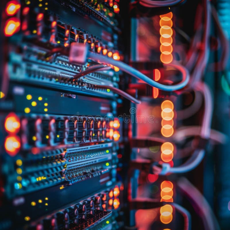 Close-up of Server Racks with Network Cables and Lights Stock ...