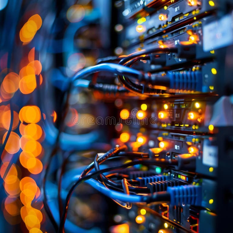 Close-up of Server Racks with Network Cables and Lights Stock ...