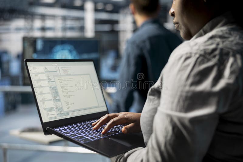 Close Up of Server Room Coworkers Troubleshooting Backend Operations Stock Image - Image of ...