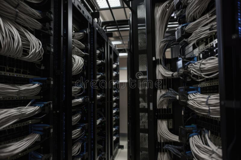 Close-up of Server Room, with Dozens of Servers and Cables Visible ... Close-up of Server Room, with Dozens of Servers and Cables Visible ...