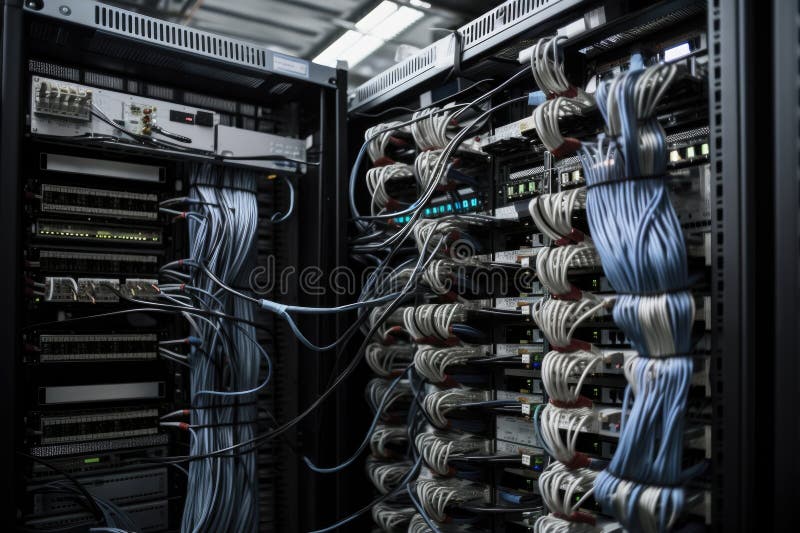 Close-up of Server Room, with Dozens of Servers and Cables Visible ...