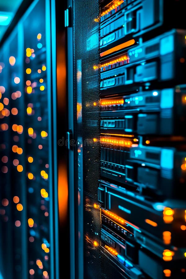 A Close Up of a Server Room with Many Rows of Servers Stock ...