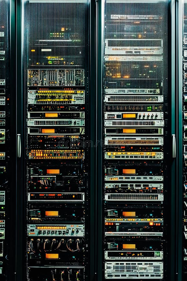 A Close Up of a Server Room with Many Rows of Servers Stock ...