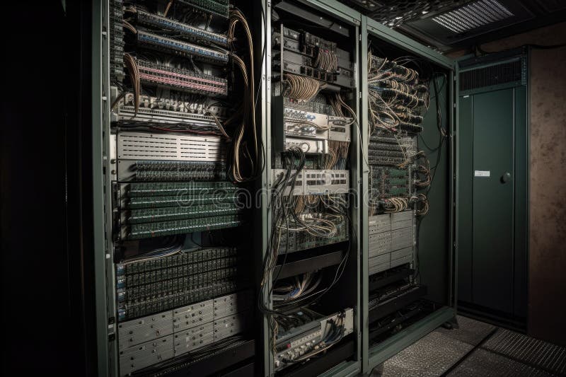 Close-up of Server Room with Rack after Network Equipment and Cables ...