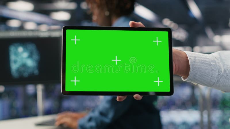 Close Up of Server Room Worker Using Isolated Screen Device Stock ...