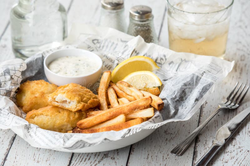 A Close Up of a Serving of Fresh Fish and Chips Ready for Eating. Stock ...