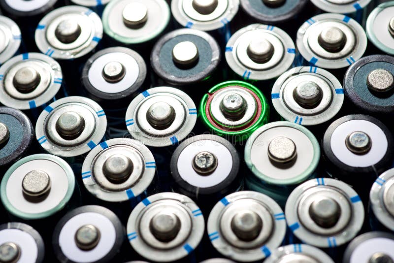 Close-up of AA Batteries on a Smooth Surface. Focus on Battery Detail ...