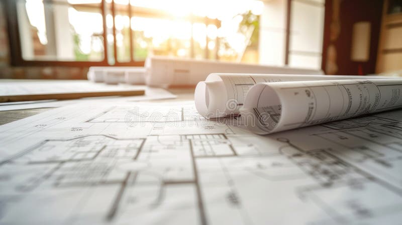 Close-up of a Set of Blueprints and Architectural Drawings Stock ...