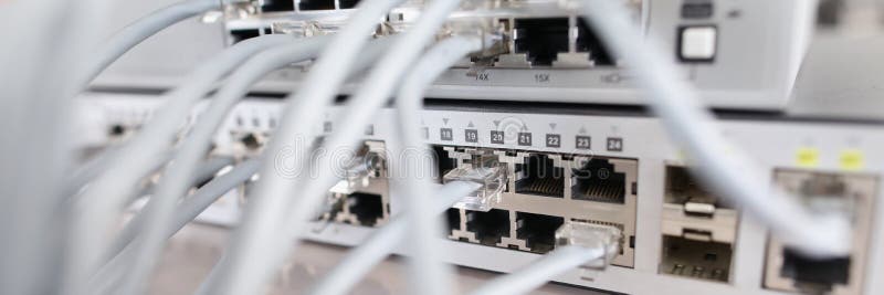 Set of Cable Network Connected To Internet Switch Servers in Center ...