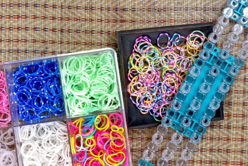 Close Up of Color Full Elastic Love Heart Shape Loom Bands Rainbow ...