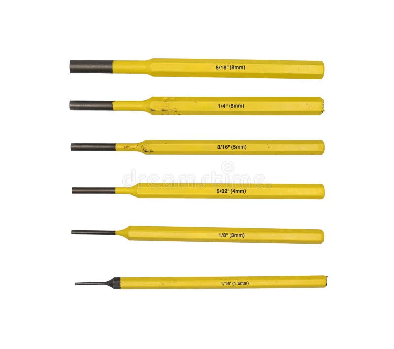 Close-up of a Set of Different Yellow Punches on a White Background ...