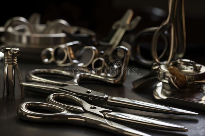 Close-up of a Set of Veterinary Instruments, Including Forceps, Clamps ...
