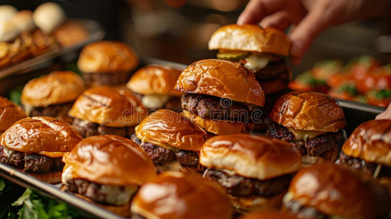 Close-up of Several Freshly Cooked Hamburgers on a Tray Stock Image ...