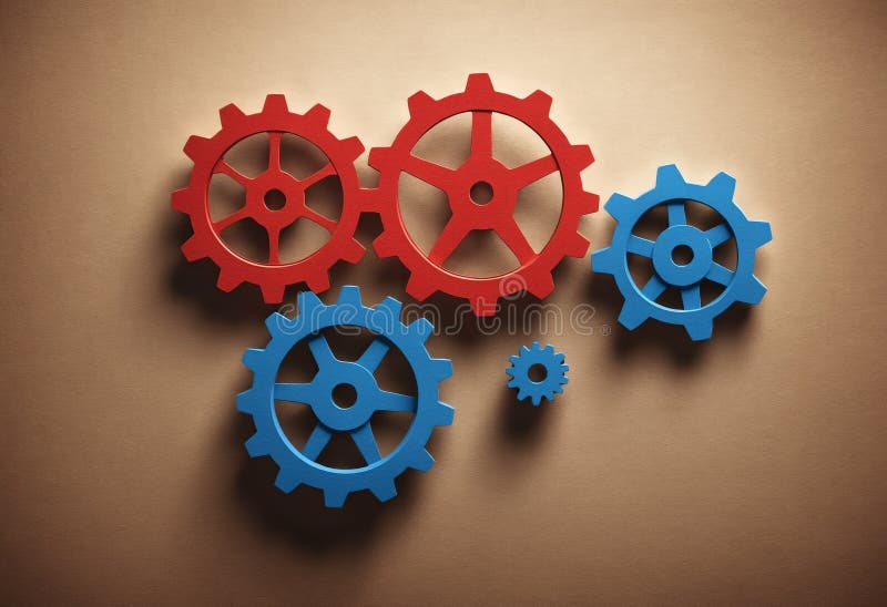 A Close-up of Several Interlocking Paper Gears on a Brown Background ...