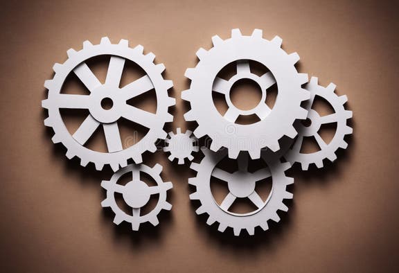 A Close-up of Several Interlocking Paper Gears on a Brown Background ...