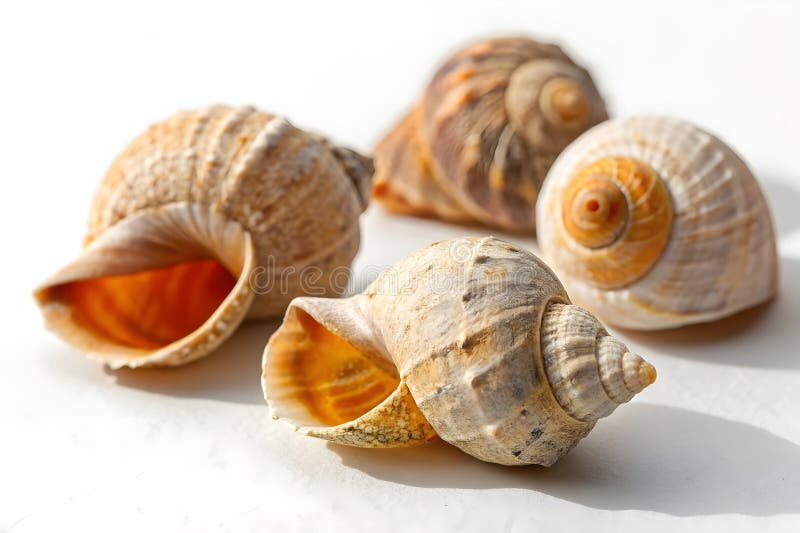 A Close-up of Several Sea Snail Shells (whelk Shells) Arranged on a ...