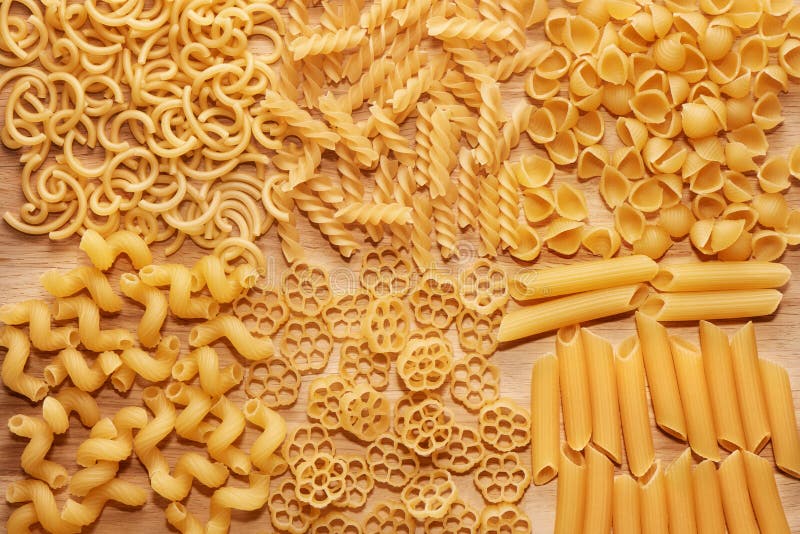 Close Up of Several Types of Dry Pasta on Table Stock Image - Image of ...