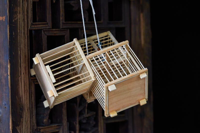 Close-up of Several Wooden Bird Cages Stock Image - Image of catch ...