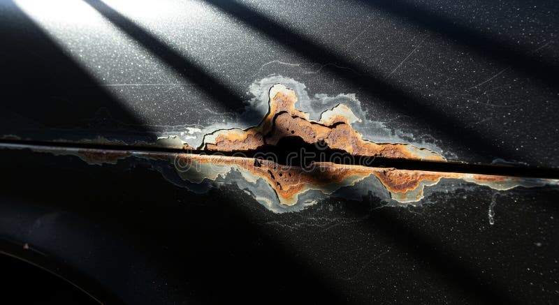 Rusted Car Panel Detail Closeup of Severe Rust Damage on a Darkcolored ...