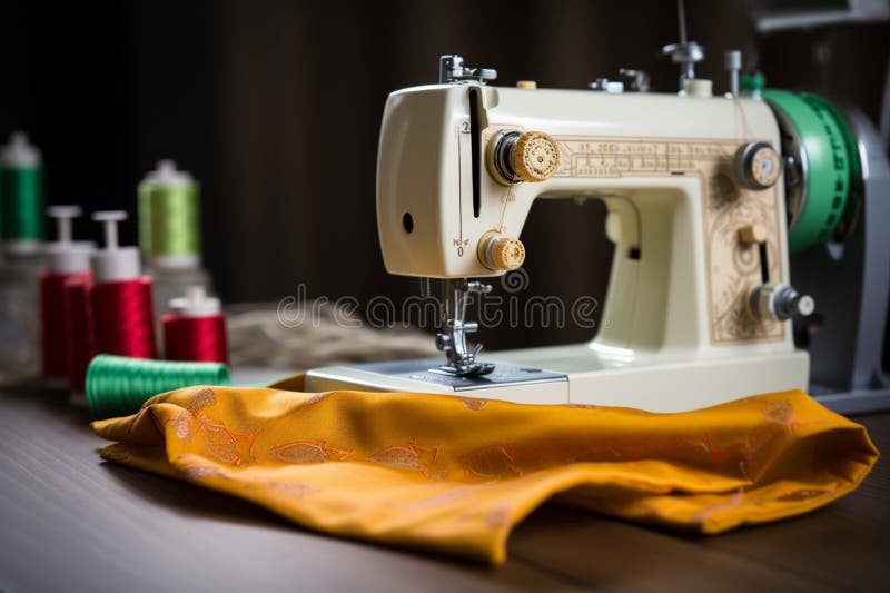 Close Up of a Sewing Machine in Action, with Fabric and Threads Stock Illustration ...