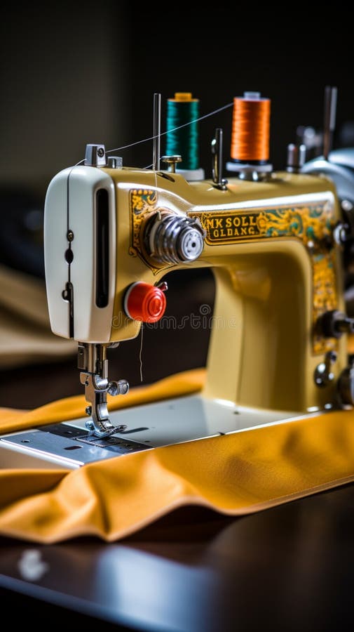 Close Up of a Sewing Machine in Action, with Fabric and Threads Stock ...