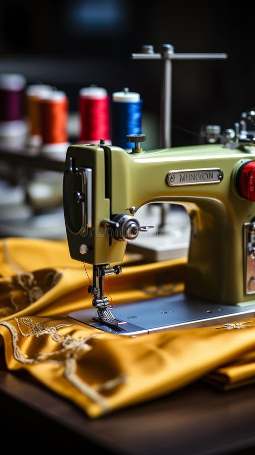 Close Up of a Sewing Machine in Action, with Fabric and Threads Stock Illustration ...
