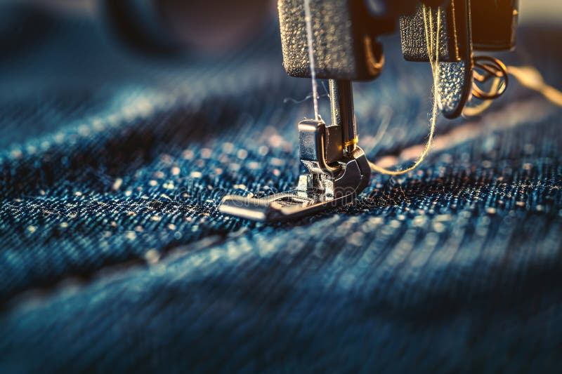 Close Up of Sewing Machine and Denim Material Stock Illustration ...
