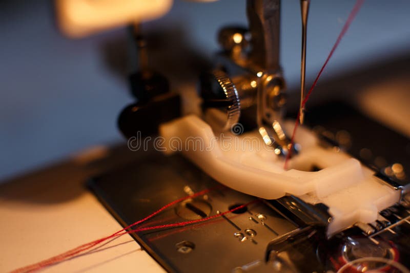 Close-up of a Sewing Machine with Light on. Workplace Tailor Stock ...