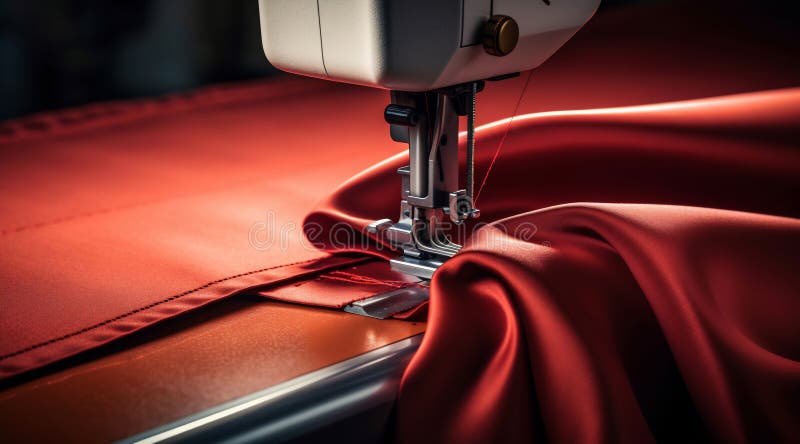 Close-up of a Sewing Machine Stitching Red Fabric Stock Illustration ...