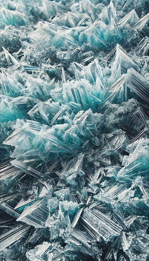 Close-Up of Sharp Blue Ice Crystals with Intricate Geometric Formations ...