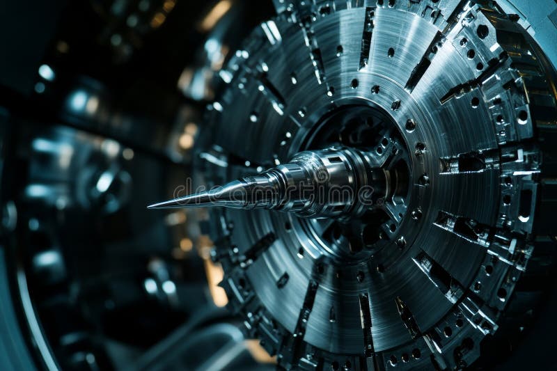 Close Up of a Sharp Cnc Drill Bit Surrounded by Complex Machine ...