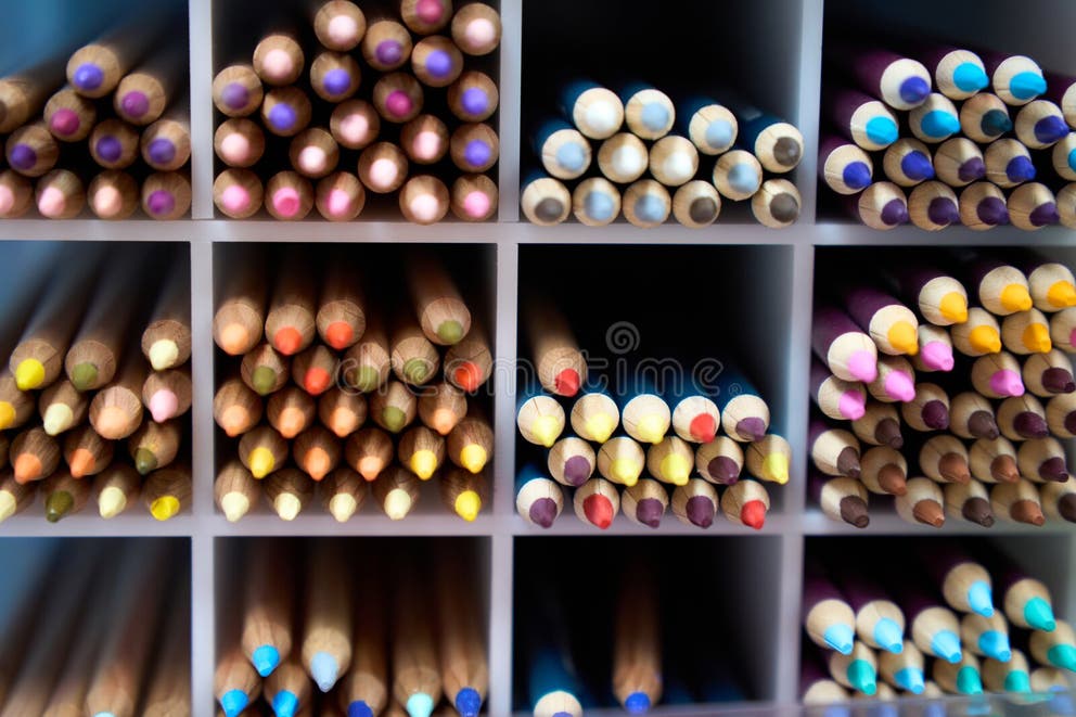 Close-Up of Sharp Colored Pencil Tips. Multiple Rows of Colored Drawing ...