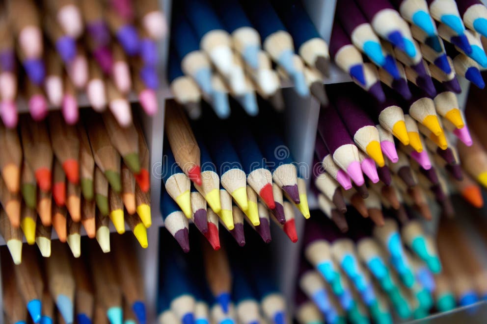 Close-Up of Sharp Colored Pencil Tips. Multiple Rows of Colored Drawing ...