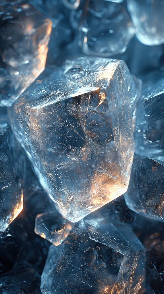 Close Up of Sharp Ice Crystals with Intricate Patterns and Glowing ...