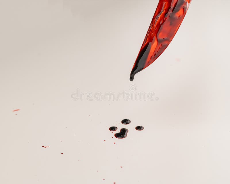 Close-up of a Sharp Knife Covered in Blood on a White Background. Stock ...