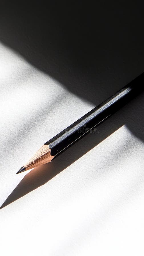 Close-Up of a Sharp Pencil Casting Shadows on White Paper in Natural ...