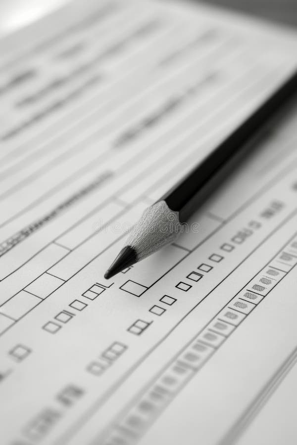 Close-up of a Sharpened Pencil Marking Checkboxes on a Printed Form or ...