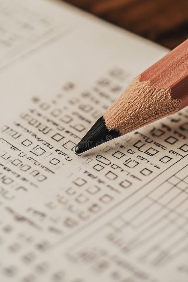 Close-up of a Sharpened Pencil Marking Checkboxes on a Printed Form or ...