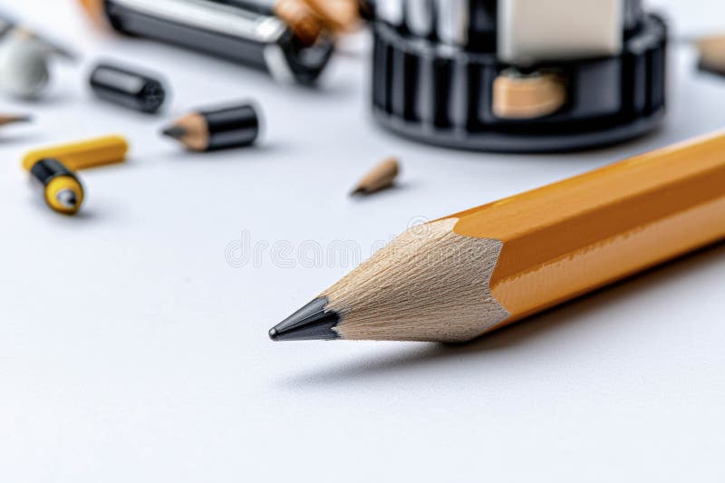 Close-up of a Sharpened Pencil Placed on a Clean White Surface ...