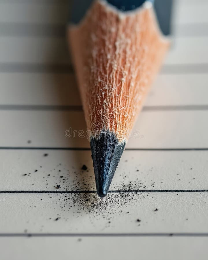 Close Up of a Sharpened Pencil Tip on Lined Paper with Graphite Dust ...