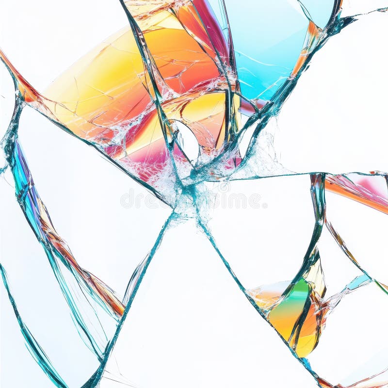A Close-up of Shattered Glass with Colorful Reflections and a Bright ...