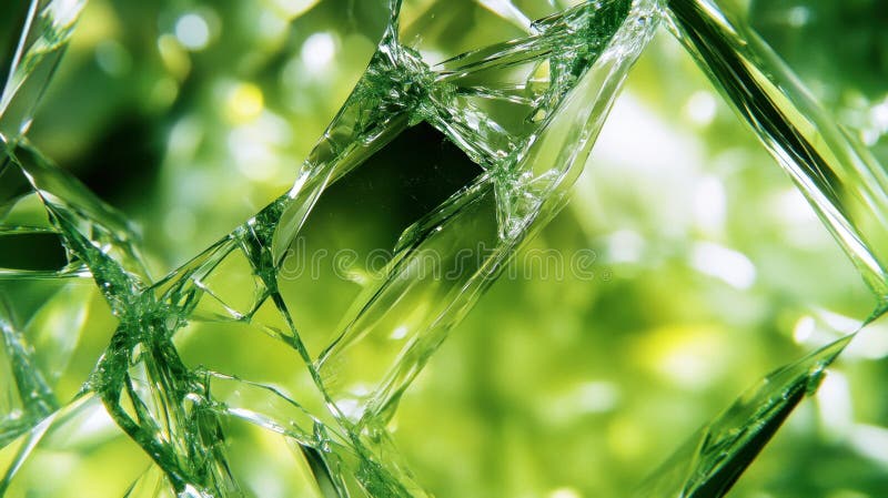 Close-up of Shattered Glass with Green Nature Backdrop Stock Image ...