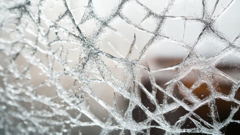 Close-up of Shattered Glass with Intricate Cracks and Broken Pattern ...