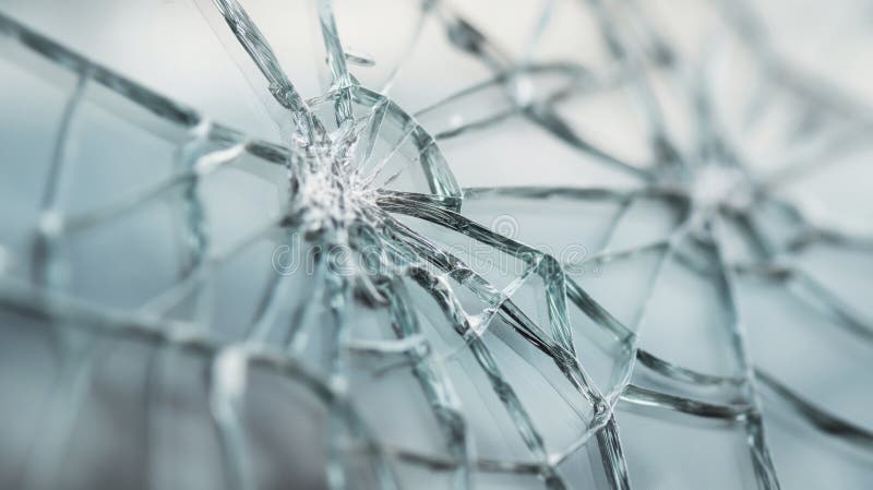 Close-up of Shattered Glass with Intricate Cracks and Fragments. the ...