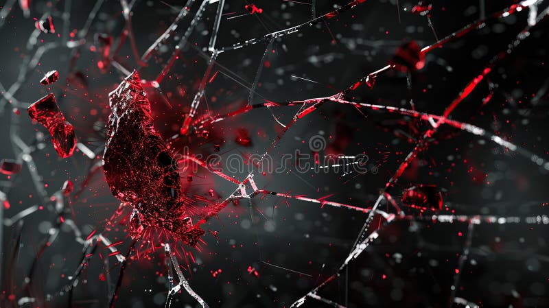 Close-up of Shattered Glass with Red Lighting Effect Stock Illustration ...