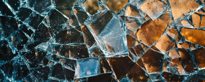 Close-up of Shattered Glass with Reflections, Broken Pieces Creating ...